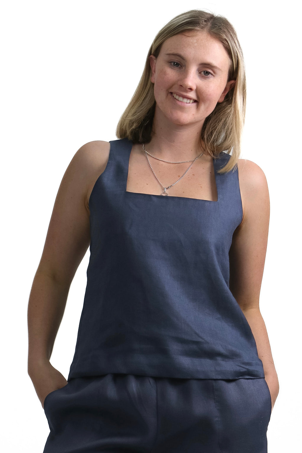 T-3 Square Neck Linen Top – DE TIAMO